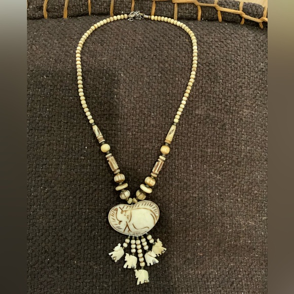 Handmade | Jewelry | Vintage Carved Bone Elephant Necklace | Poshmark